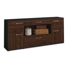 Stil.Zeit Sideboard Fabiola | Korpus Anthrazit | Walnuss mit Griffen (180x79x35cm)