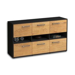 Stil.Zeit Sideboard Diletta | Korpus Anthrazit | Eiche mit Griffen (136x79x35cm)