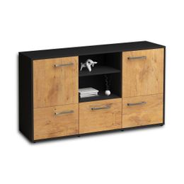 Stil.Zeit Sideboard Diellza | Korpus Anthrazit | Eiche mit Griffen (136x79x35cm)