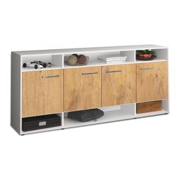 Stil.Zeit Sideboard Felia | Korpus Weiß | Eiche mit Griffen (180x79x35cm)