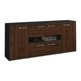 Stil.Zeit Sideboard Farina | Korpus Anthrazit | Walnuss mit Griffen (180x79x35cm)