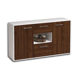 Stil.Zeit Sideboard Doriana | Korpus Weiß | Walnuss mit Griffen (136x79x35cm)