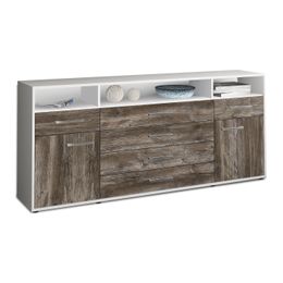 Stil.Zeit Sideboard Evelina | Korpus Weiß | Treibholz mit Griffen (180x79x35cm)