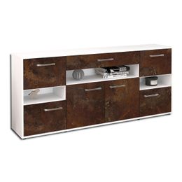 Stil.Zeit Sideboard Ginevra | Korpus Weiß | Rost mit Griffen (180x79x35cm)