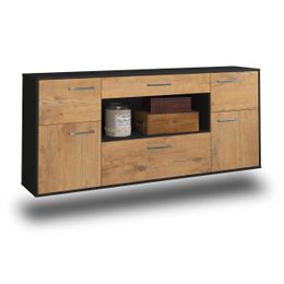 Stil.Zeit Sideboard Visalia | Korpus Anthrazit | Eiche hängend mit Griffen (180x79x35cm)