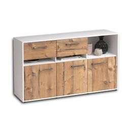 Stil.Zeit Sideboard Dorotea | Korpus Weiß | Pinie mit Griffen (136x79x35cm)