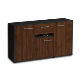 Stil.Zeit Sideboard Dorina | Korpus Anthrazit | Walnuss mit Griffen (136x79x35cm)