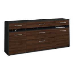 Stil.Zeit Sideboard Giada | Korpus Anthrazit | Walnuss mit Griffen (180x79x35cm)