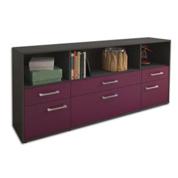 Stil.Zeit Sideboard Evelina | Korpus Anthrazit | Lila mit Griffen (180x79x35cm)