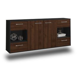 Stil.Zeit Sideboard Santa Clara | Korpus Anthrazit | Walnuss hängend mit Griffen (180x79x35cm)