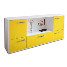 Stil.Zeit Sideboard Elvezia | Korpus Weiß | Gelb mit Griffen (180x79x35cm)