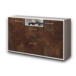 Stil.Zeit Sideboard Dimphi | Korpus Weiß | Rost mit Griffen (136x79x35cm)