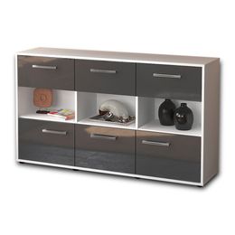 Stil.Zeit Sideboard Dorett | Korpus Weiß | Grau mit Griffen (136x79x35cm)