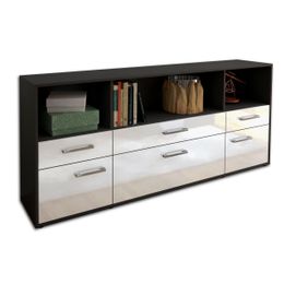 Stil.Zeit Sideboard Evelina | Korpus Anthrazit | Weiß mit Griffen (180x79x35cm)