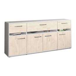 Stil.Zeit Sideboard Flora | Korpus Weiß | Zeder mit Griffen (180x79x35cm)