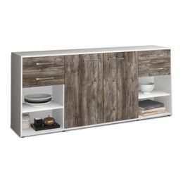 Stil.Zeit Sideboard Franka | Korpus Weiß | Treibholz mit Griffen (180x79x35cm)