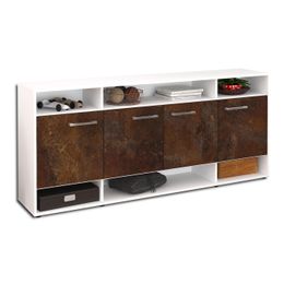 Stil.Zeit Sideboard Felia | Korpus Weiß | Rost mit Griffen (180x79x35cm)