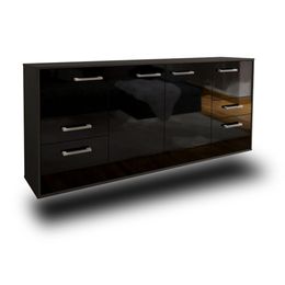 Stil.Zeit Sideboard Beaumont | Korpus Anthrazit | Schwarz hängend mit Griffen (180x79x35cm)