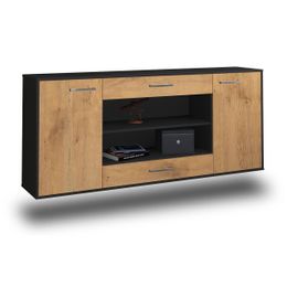 Stil.Zeit Sideboard Olathe | Korpus Anthrazit | Eiche hängend mit Griffen (180x79x35cm)