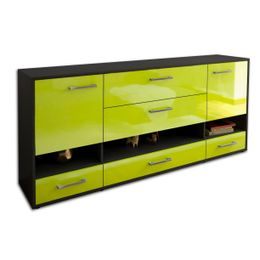 Stil.Zeit Sideboard Florentina | Korpus Anthrazit | Gruen mit Griffen (180x79x35cm)