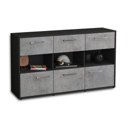 Stil.Zeit Sideboard Dorett | Korpus Anthrazit | Beton mit Griffen (136x79x35cm)