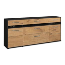 Stil.Zeit Sideboard Giada | Korpus Anthrazit | Eiche mit Griffen (180x79x35cm)