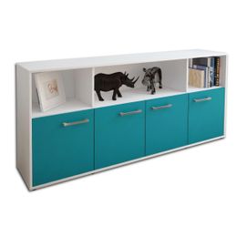 Stil.Zeit Sideboard Enrica | Korpus Weiß | Tuerkis mit Griffen (180x79x35cm)