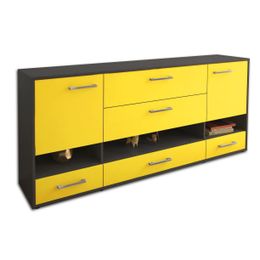 Stil.Zeit Sideboard Florentina | Korpus Anthrazit | Gelb mit Griffen (180x79x35cm)