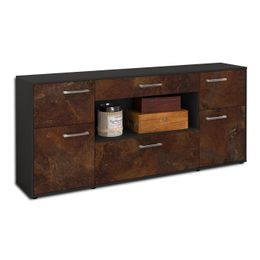 Stil.Zeit Sideboard Fabiola | Korpus Anthrazit | Rost mit Griffen (180x79x35cm)