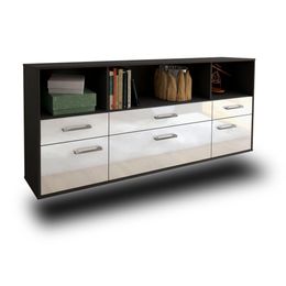 Stil.Zeit Sideboard Bellevue | Korpus Anthrazit | Weiß hängend mit Griffen (180x79x35cm)