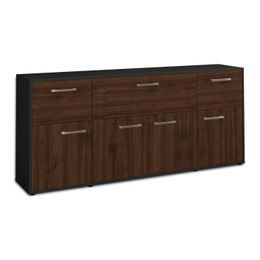 Stil.Zeit Sideboard Gianna | Korpus Anthrazit | Walnuss mit Griffen (180x79x35cm)