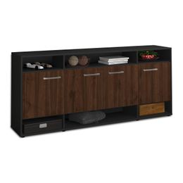 Stil.Zeit Sideboard Felia | Korpus Anthrazit | Walnuss mit Griffen (180x79x35cm)