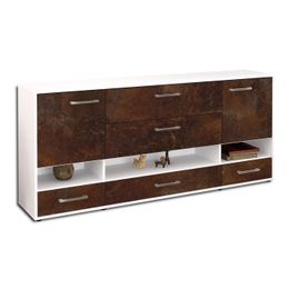 Stil.Zeit Sideboard Florentina | Korpus Weiß | Rost mit Griffen (180x79x35cm)