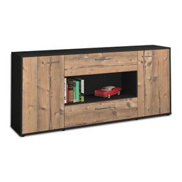 Stil.Zeit Sideboard Filomena | Korpus Anthrazit | Pinie mit Griffen (180x79x35cm)