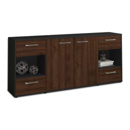 Stil.Zeit Sideboard Gaia | Korpus Anthrazit | Walnuss mit Griffen (180x79x35cm)