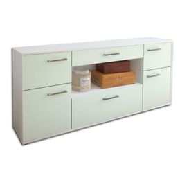 Stil.Zeit Sideboard Fabiola | Korpus Weiß | Mint mit Griffen (180x79x35cm)