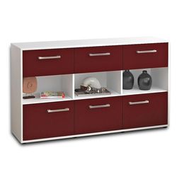 Stil.Zeit Sideboard Dorett | Korpus Weiß | Bordeaux mit Griffen (136x79x35cm)