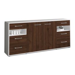 Stil.Zeit Sideboard Francesca | Korpus Weiß | Walnuss mit Griffen (180x79x35cm)