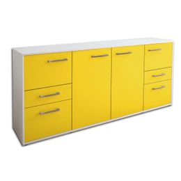 Stil.Zeit Sideboard Gemma | Korpus Weiß | Gelb mit Griffen (180x79x35cm)