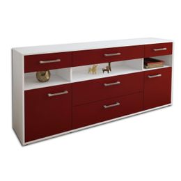 Stil.Zeit Sideboard Floria | Korpus Weiß | Bordeaux mit Griffen (180x79x35cm)