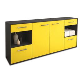 Stil.Zeit Sideboard Gabriella | Korpus Anthrazit | Gelb mit Griffen (180x79x35cm)