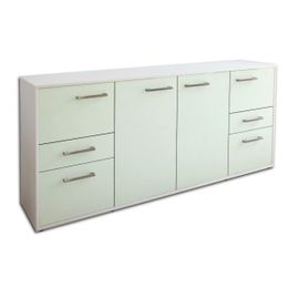 Stil.Zeit Sideboard Gemma | Korpus Weiß | Mint mit Griffen (180x79x35cm)