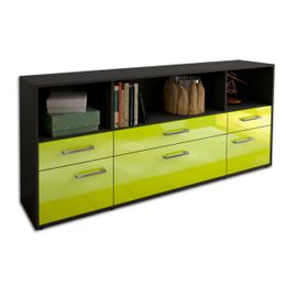 Stil.Zeit Sideboard Evelina | Korpus Anthrazit | Gruen mit Griffen (180x79x35cm)