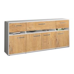 Stil.Zeit Sideboard Flora | Korpus Weiß | Eiche mit Griffen (180x79x35cm)