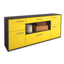 Stil.Zeit Sideboard Fabiola | Korpus Anthrazit | Gelb mit Griffen (180x79x35cm)