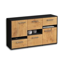 Stil.Zeit Sideboard Egizia | Korpus Anthrazit | Eiche mit Griffen (136x79x35cm)