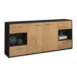 Stil.Zeit Sideboard Gaia | Korpus Anthrazit | Eiche mit Griffen (180x79x35cm)