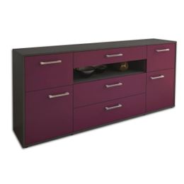 Stil.Zeit Sideboard Emma | Korpus Anthrazit | Lila mit Griffen (180x79x35cm)