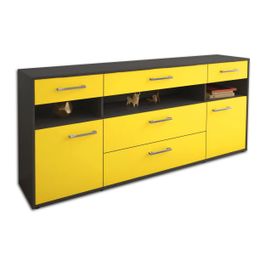 Stil.Zeit Sideboard Floria | Korpus Anthrazit | Gelb mit Griffen (180x79x35cm)