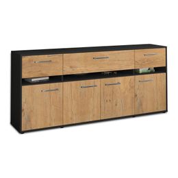 Stil.Zeit Sideboard Flora | Korpus Anthrazit | Eiche mit Griffen (180x79x35cm)